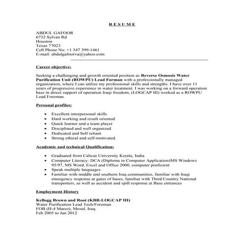 R E S U M E (2016) new ROWPU | DOC