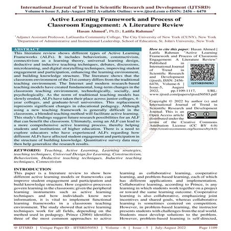 Active Learning Framework and Process of Classroom Engagement A Literature Review | PDF