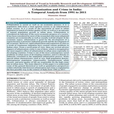Urbanization and Crime in India A Temporal Analysis from 1991 to 2011 ...