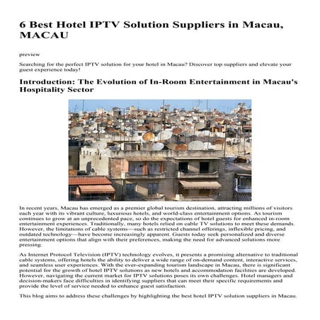 6 Best Hotel IPTV Solution Suppliers in Macau, MACAU | PDF | Free Download