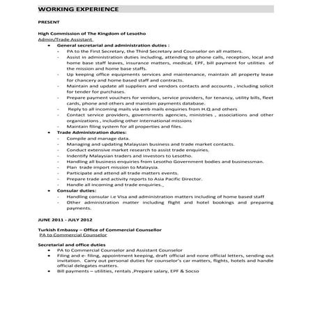 Working Experience Updated on 21st Sept 2015 | DOC