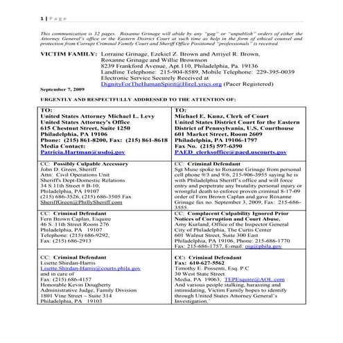 7-21-09 to 9-7-09 Evidence Grinage v Fern Brown Caplan Timothy Possenti ...