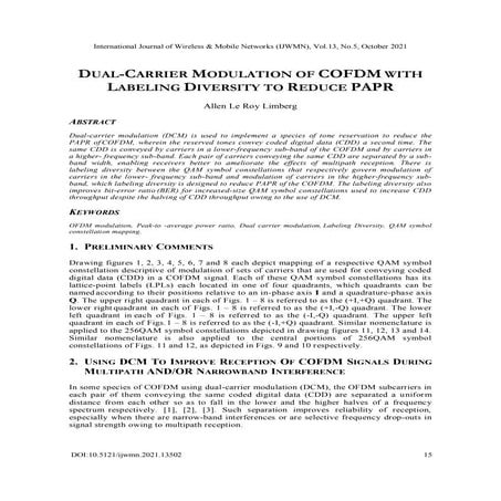 DUAL-CARRIER MODULATION OF COFDM WITH LABELING DIVERSITY TO REDUCE PAPR ...