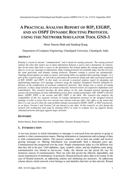 A Practical Analysis Report Of Rip Eigrp And An Ospf Dynamic Routing Protocol Using The