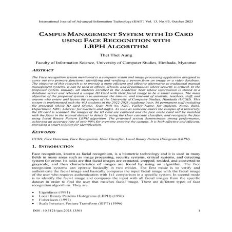 Campus Management System With Id Card Using Face Recognition With Lbph Algorithm Pdf 
