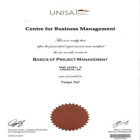 Basics of Project Management - UNISA | PDF
