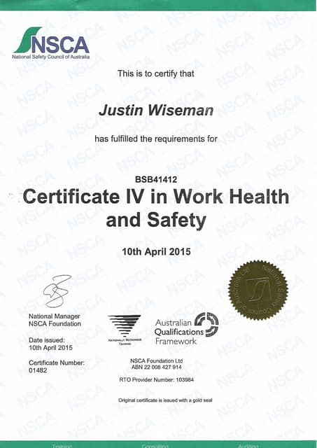 Certificate IV - WHS | PDF