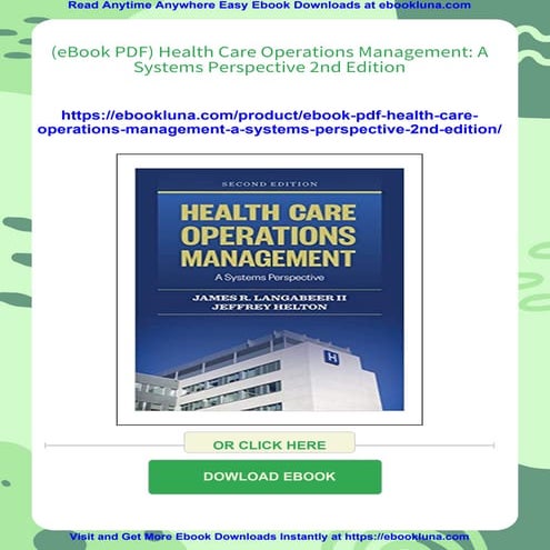 (eBook PDF) Health Care Operations Management: A Systems Perspective ...