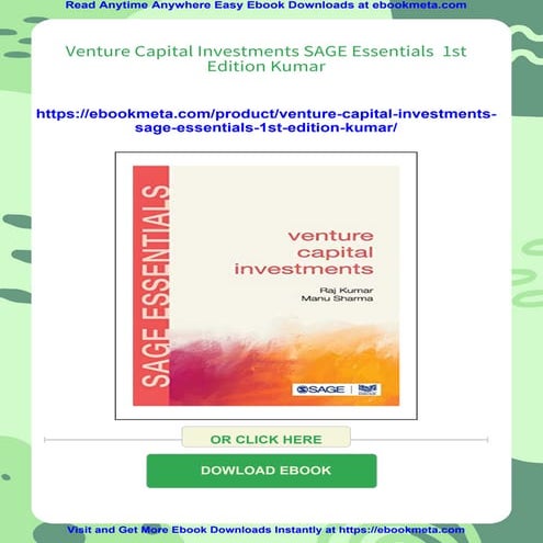 Venture Capital Investments SAGE Essentials 1st Edition Kumar | PDF