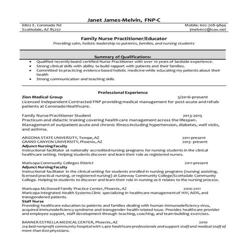 Janet's FNP Resume | PDF