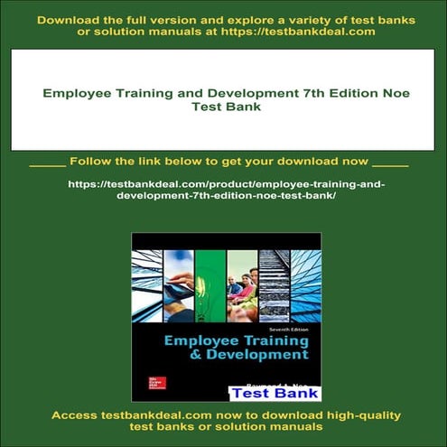 Employee Training and Development 7th Edition Noe Test Bank | PDF