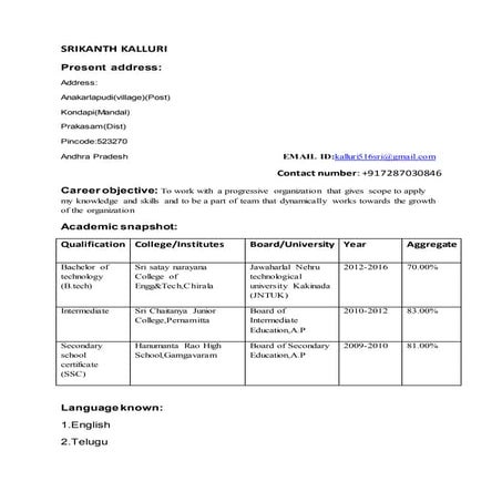 srikanth resume | DOCX
