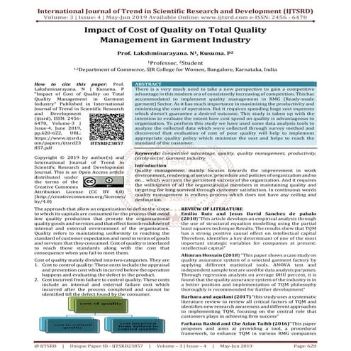 Impact of Cost of Quality on Total Quality Management in Garment ...