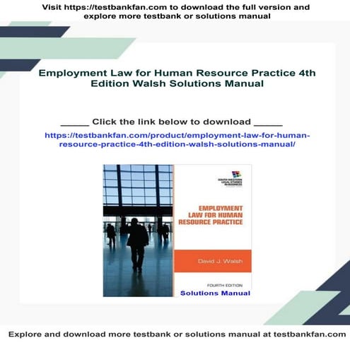 Employment Law for Human Resource Practice 4th Edition Walsh Solutions ...