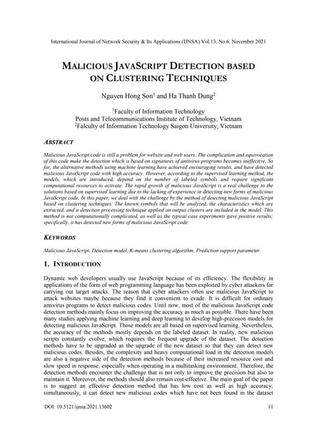 Malicious Javascript Detection Based On Clustering Techniques Pdf