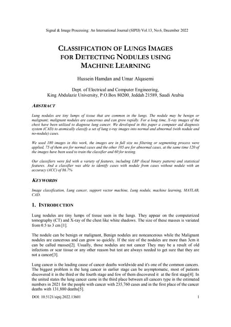 Using Distance Measure based Classification in Automatic Extraction of Lungs Cancer Nodules for ...