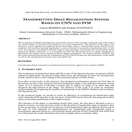 Handwritten Digit Recognition System Based On Cnn And Svm Pdf