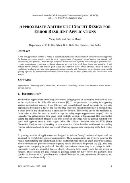 Approximate Arithmetic Circuit Design For Error Resilient Applications Pdf