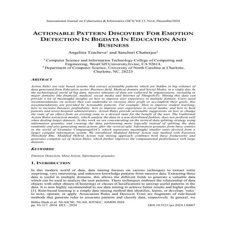 Actionable Pattern Discovery for Emotion Detection in BigData in Education and Business | PDF