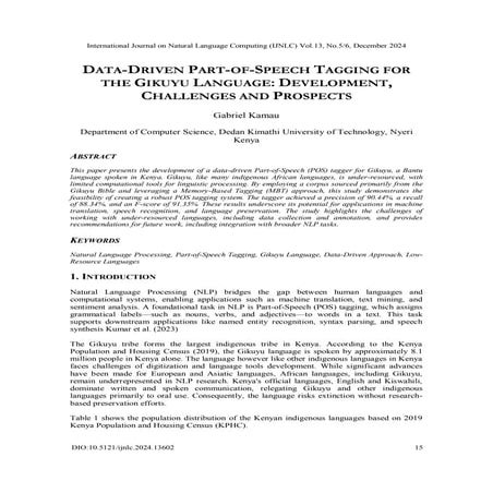 DATA-DRIVEN PART-OF-SPEECH TAGGING FOR THE GIKUYU LANGUAGE: DEVELOPMENT, CHALLENGES AND ...