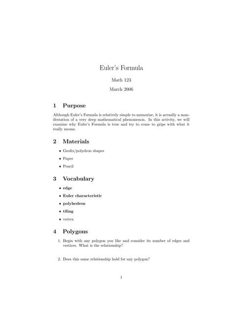 Introduction to Euler's Formula - Slideshow | PPT