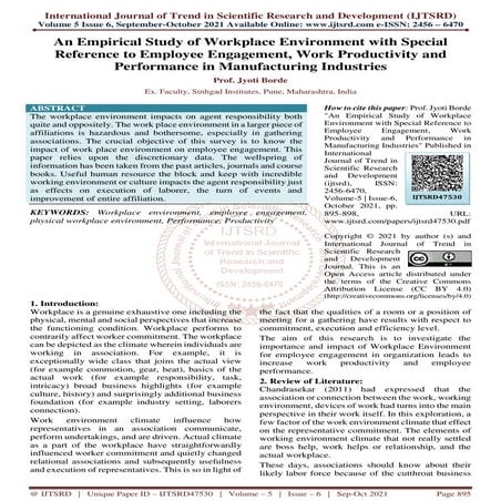 An Empirical Study of Workplace Environment with Special Reference to ...