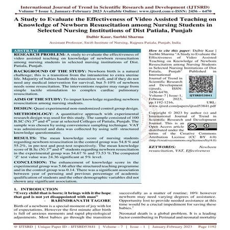 A Study to Evaluate the Effectiveness of Video Assisted Teaching on ...