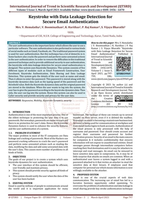 Keystroke With Data Leakage Detection For Secure Email Authentication Pdf