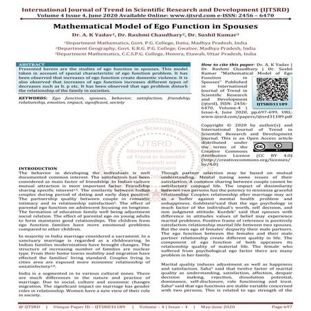 Mathematical Model of Ego Function in Spouses | PDF | Dating | Family ...