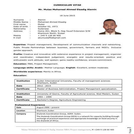 CV Somalia. 2021. Mohamed Farah CV - CV in Somalia, CV of Somali Expert | PDF