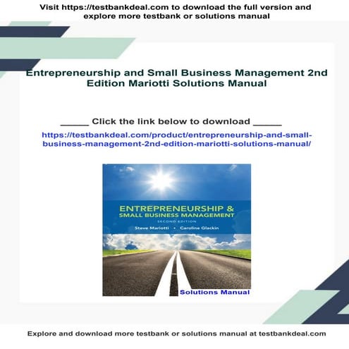 Entrepreneurship and Small Business Management 2nd Edition Mariotti ...