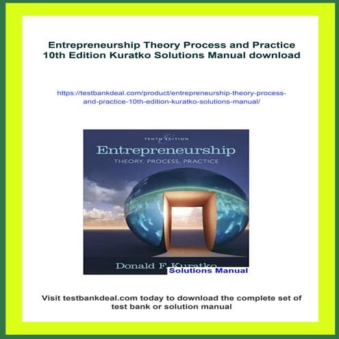 Entrepreneurship Theory Process and Practice 10th Edition Kuratko ...