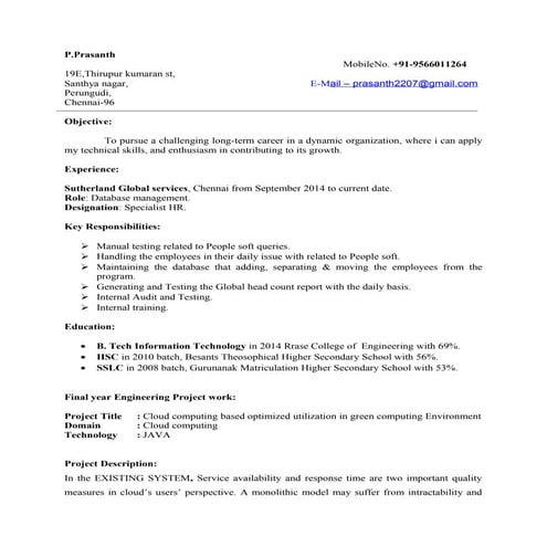 Resume_Prasanth | DOC | Computing | Technology & Computing