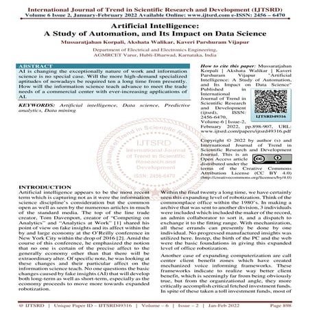Artificial Intelligence A Study of Automation, and Its Impact on Data ...