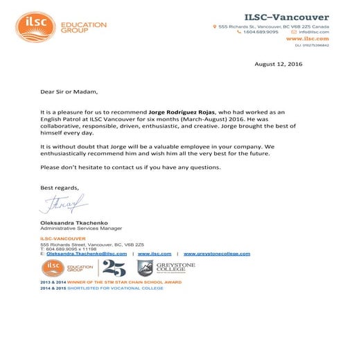 Reference Letter for Jorge | PDF