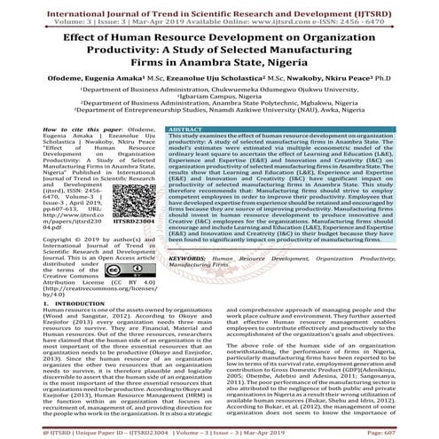 Effect of Human Resource Development on Organization Productivity A Study of Selected ...