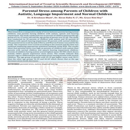 Parental Stress among Parents of Children with Autistic, Language Impairment and Normal Children ...