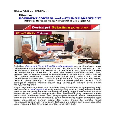 Silabus Training "Effective DOCUMENT CONTROL and e-FILING MANAGEMENT" sebagai Strategi Bersaing ...