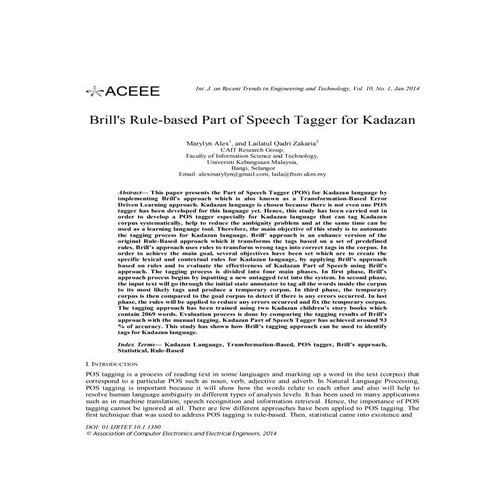 Brill's Rule-based Part of Speech Tagger for Kadazan | PDF