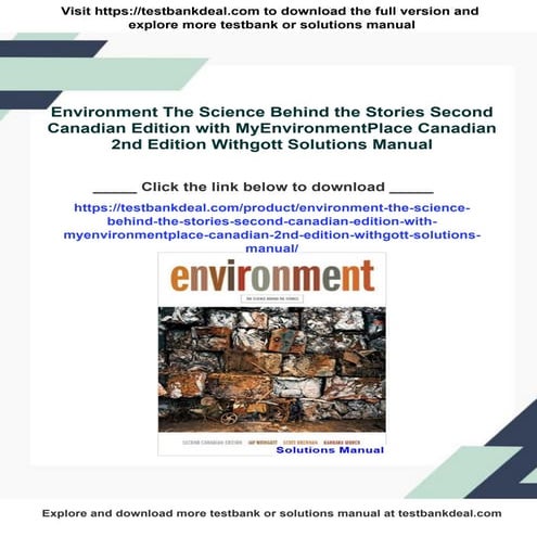 Environment The Science Behind the Stories Second Canadian Edition with ...