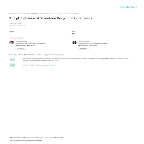The pH Behavior of Seventeen Deep Eutectic Solvents | PDF