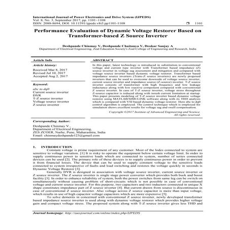 Performance Evaluation of Dynamic Voltage Restorer Based on Transformer-based Z Source Inverter ...