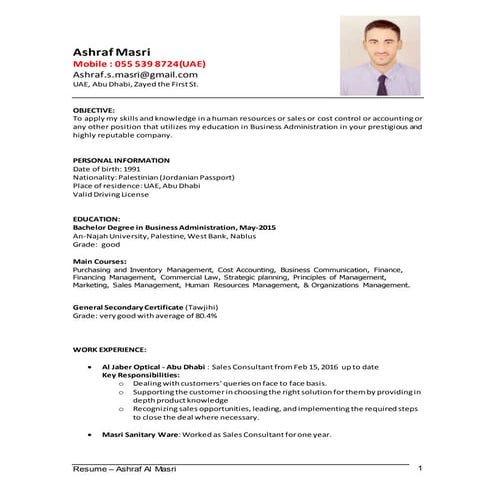 Ashraf Al Masri -Business Administration- Resume-UAE - Nov 15, 16 | DOCX