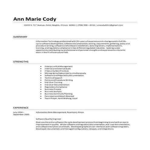 Ann Marie Cody Resume | DOCX