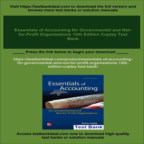 Essentials of Accounting for Governmental and Not-for-Profit Organizations 12th Edition Copley ...