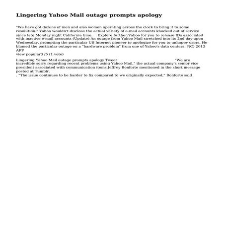 Lingering Yahoo Mail outage prompts apology | PDF | Technology & Computing