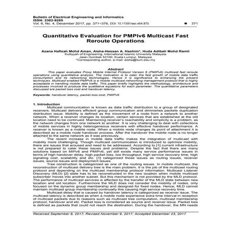 Quantitative Evaluation For Pmpiv6 Multicast Fast Reroute Operations Pdf