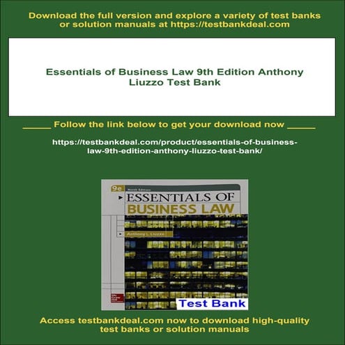 Essentials of Business Law 9th Edition Anthony Liuzzo Test Bank | PDF