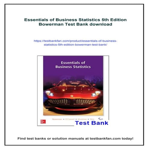 Essentials of Business Statistics 5th Edition Bowerman Test Bank | PDF