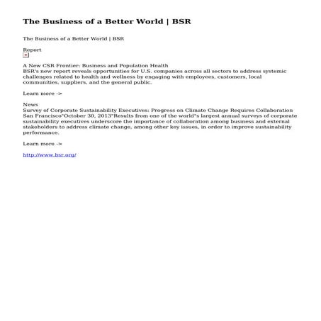 The Business of a Better World | BSR | PDF